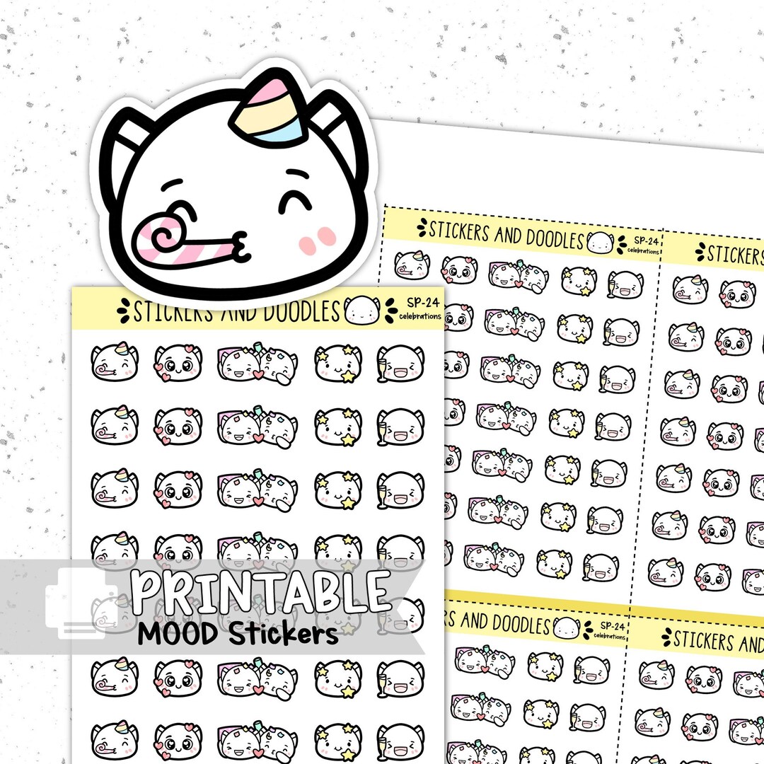 Printable Stickers: Celebrate Mood Emote Doodles Deco Plannerstickers ...