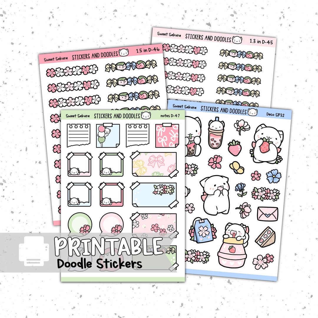 Printable Stickers: Sweet Sakura Doodles Planner Sticker Digital ...