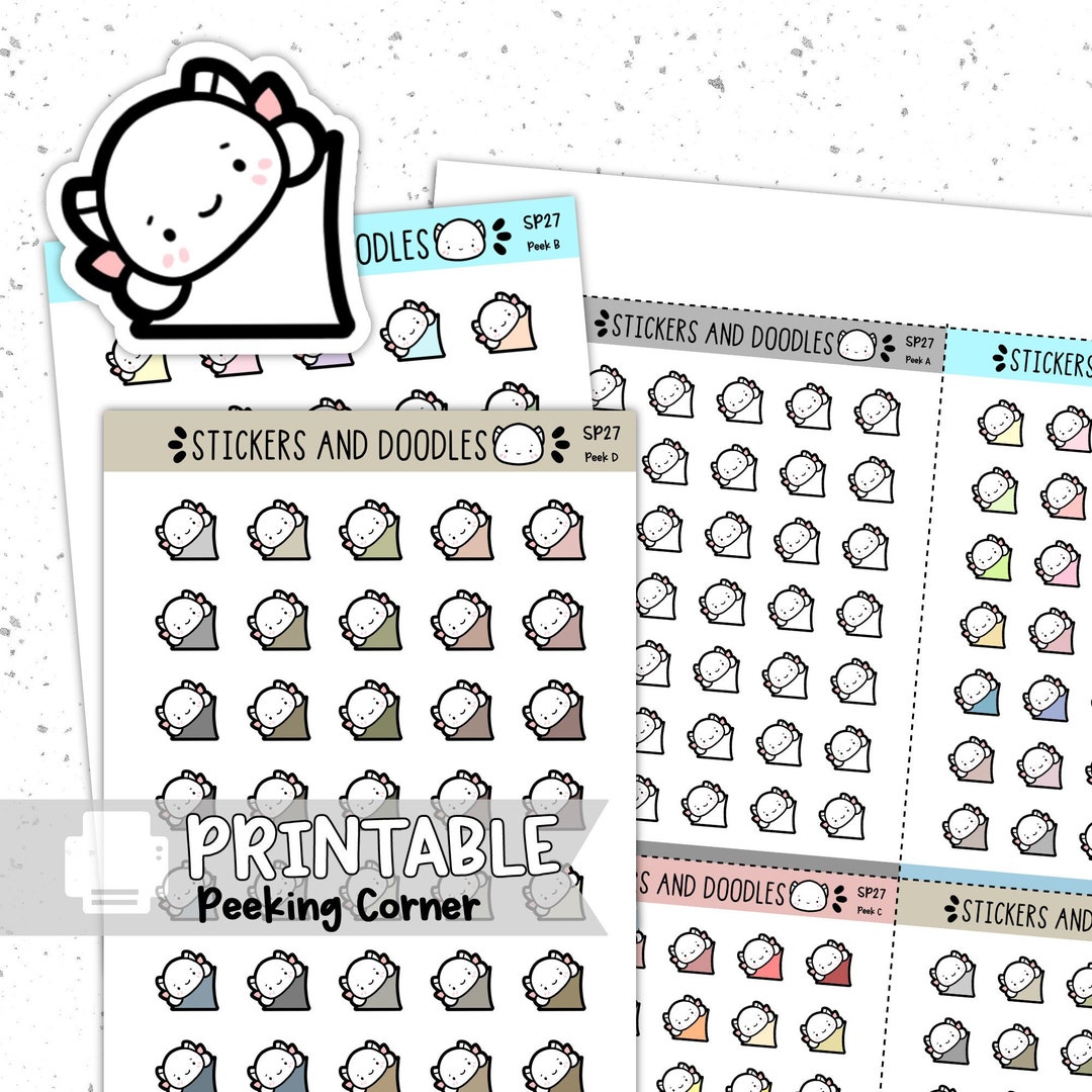 Printable Stickers: Corner Peeking Emote Doodles Deco Planner Stickers ...