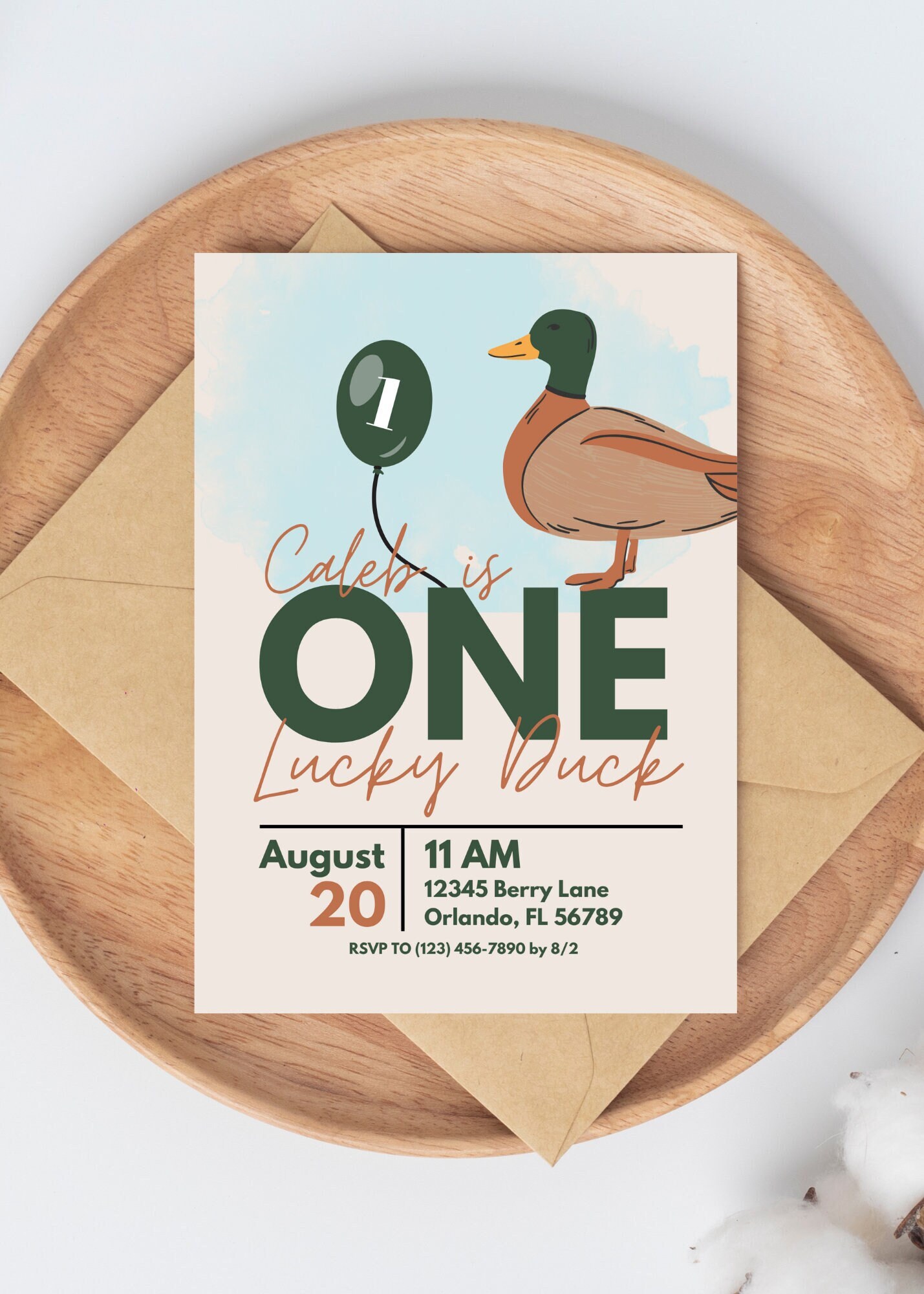 ONE Lucky Duck 1st Birthday Party Invitation Duck Hunting Birthday Duck ...