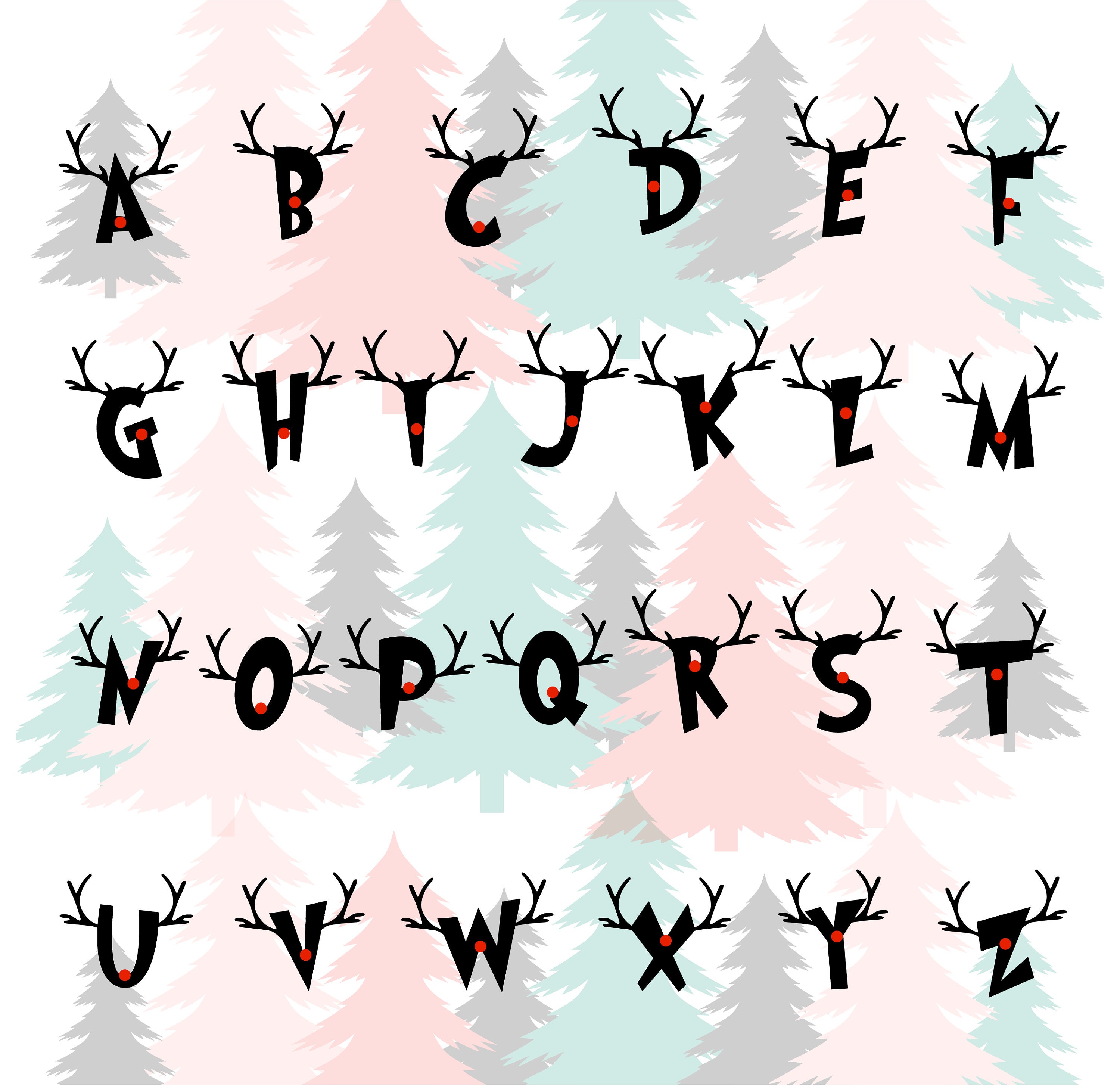 Christmas Reindeer Alphabet Letters SVG PNG Reindeer Antler Letters ...