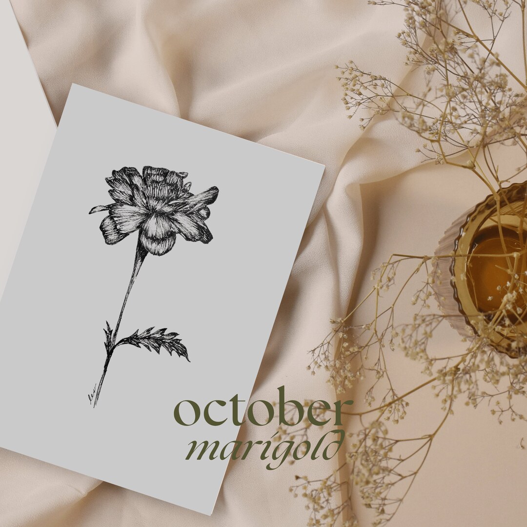 Birth Month Flower Print | Marigold Flower | October Flower | Floral ...