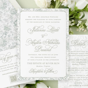 Sage Green Floral Wedding Invitation, Traditional Wedding Invitations ...