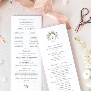Printed Wedding Program With Monogram, Modern Wedding Programs Printable, Elegant Wedding ...
