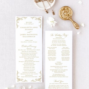English Regency Wedding Programs, Elegant Wedding Program Order of ...