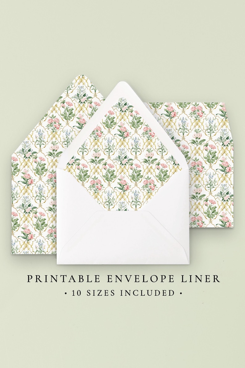 Printable Envelope Liner Template, Regency Wedding Floral Digital ...