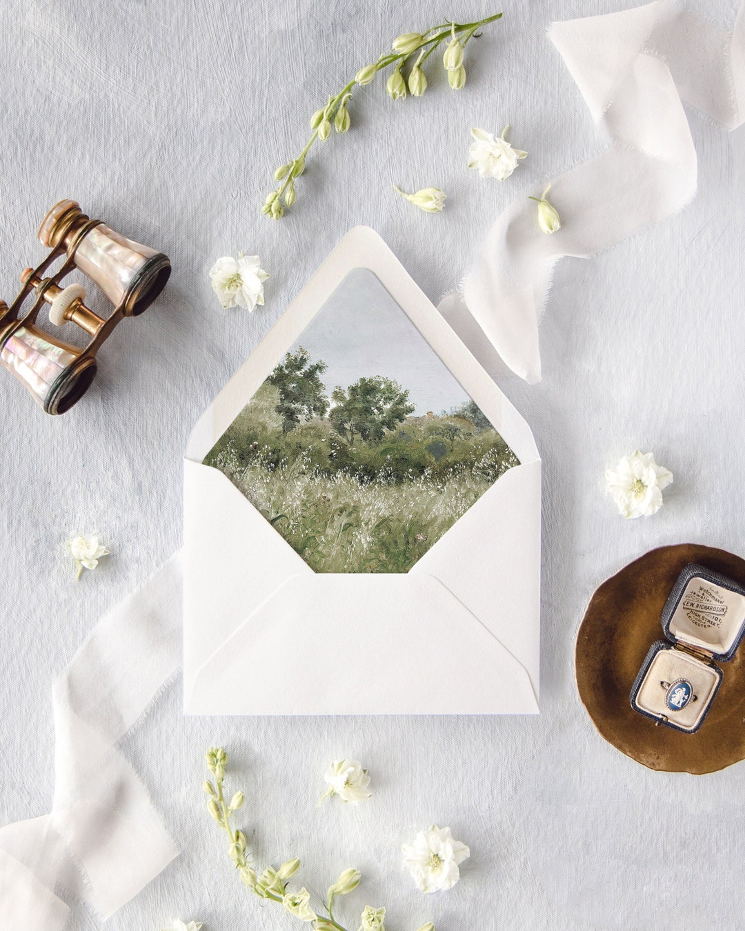 Fine Art Lined Envelopes for Wedding, Forest and Field Envelope Liner ...