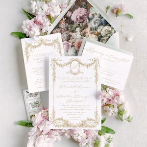 ANNABELLE English Regency Floral Frame Wedding Invitation, Elegant ...