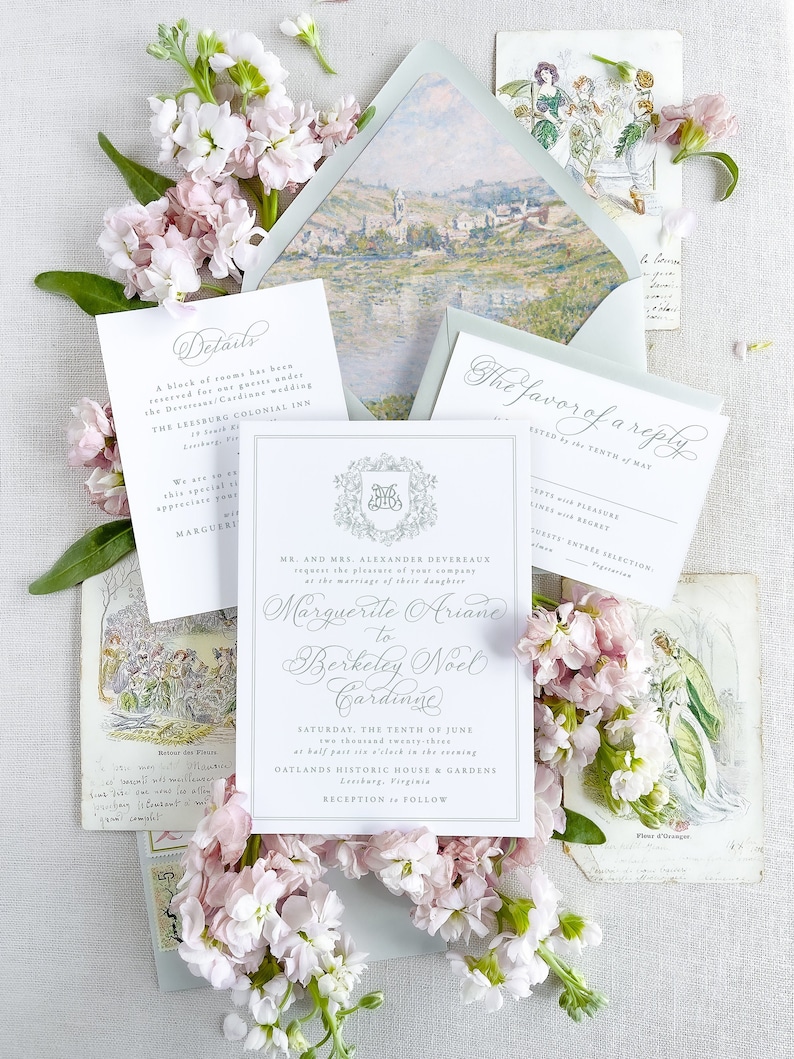 Regency Wedding Invitations With Crest, Elegant Wedding Invitation With ...