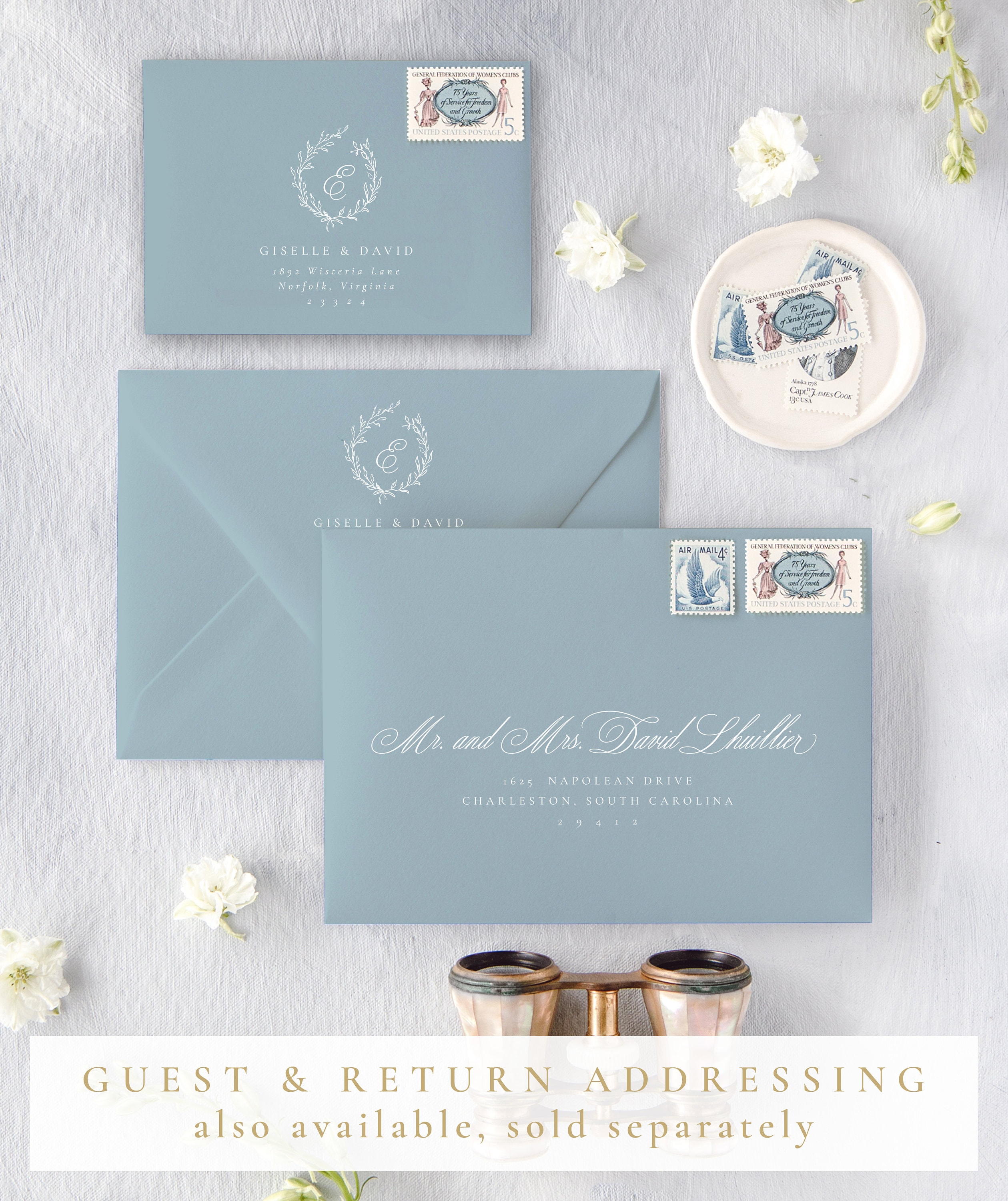 Dusty Blue Wedding Invitation Envelopes Elegant Lined | Etsy