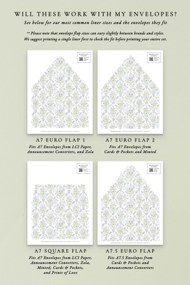 Blue Floral Envelope Liner Template, Printable Envelope Liners for ...