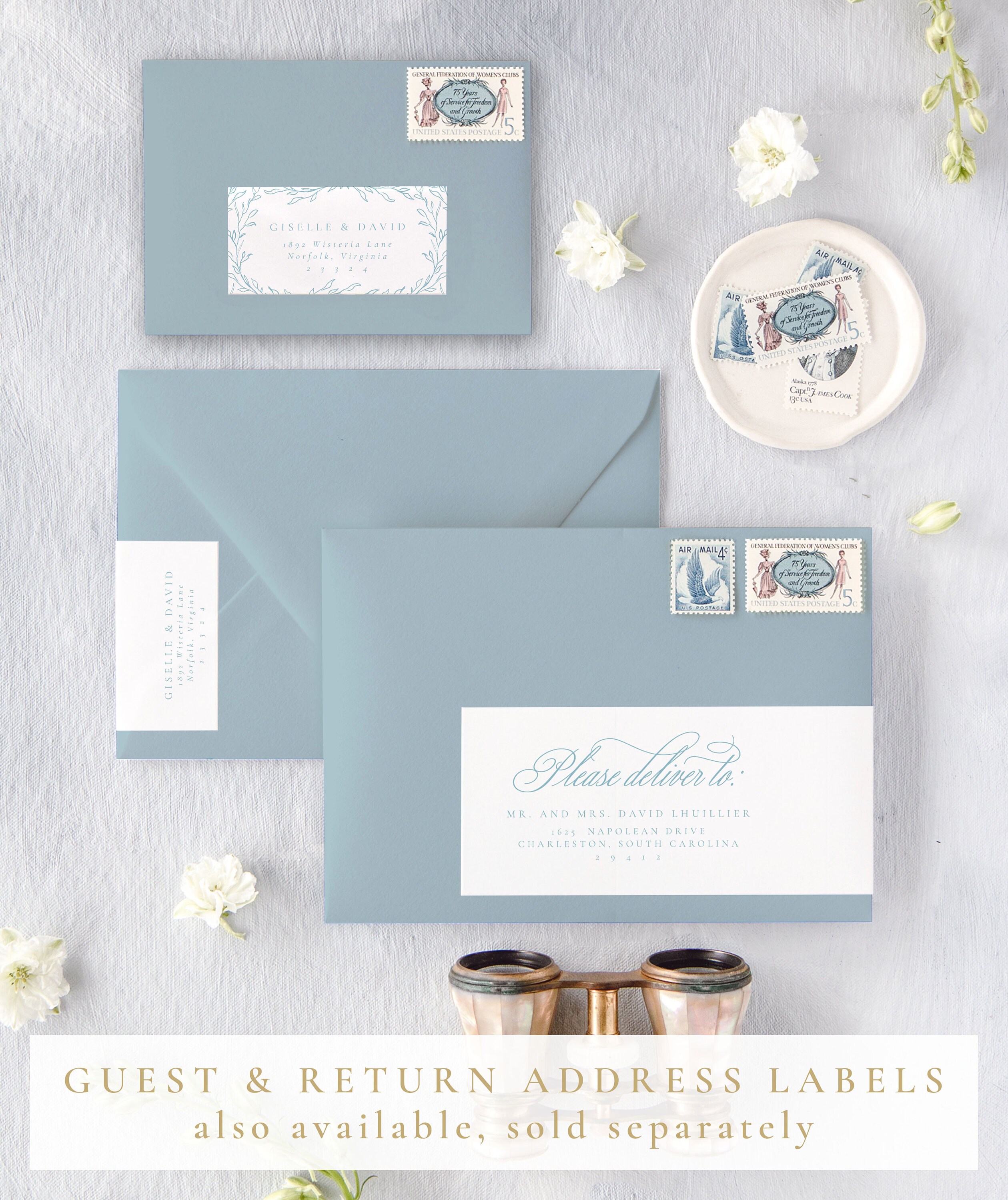 Dusty Blue Wedding Invitation Envelopes Elegant Lined | Etsy