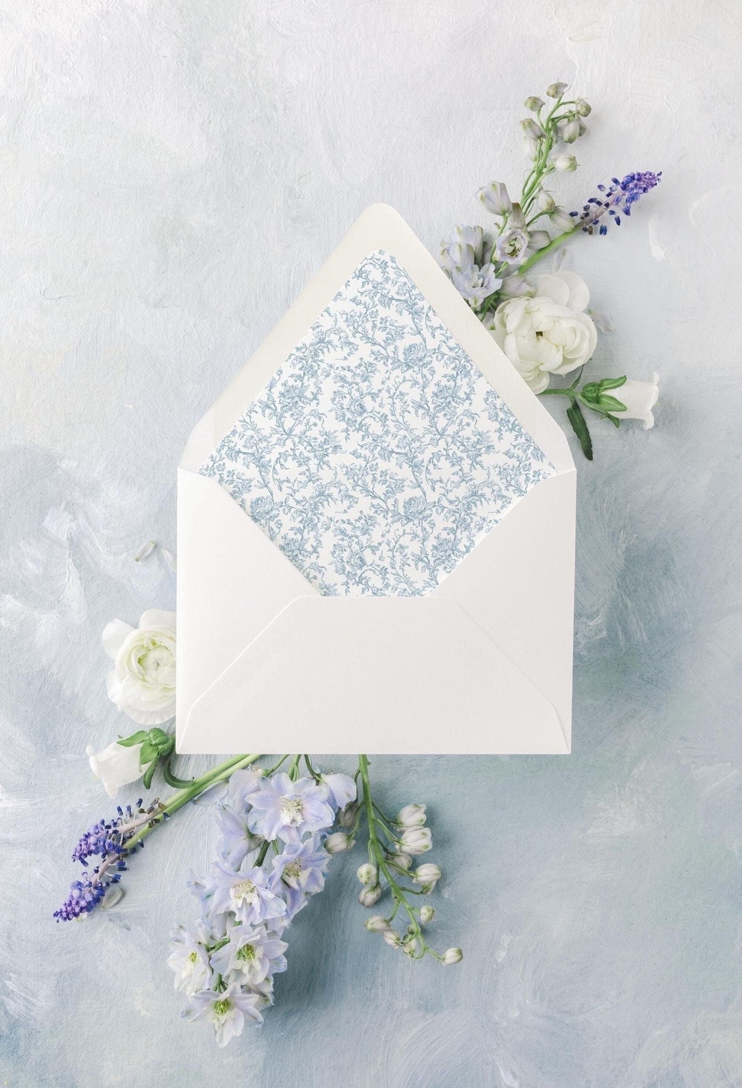 Classic Blue Floral Wedding Envelopes, Southern Wedding Invitation ...