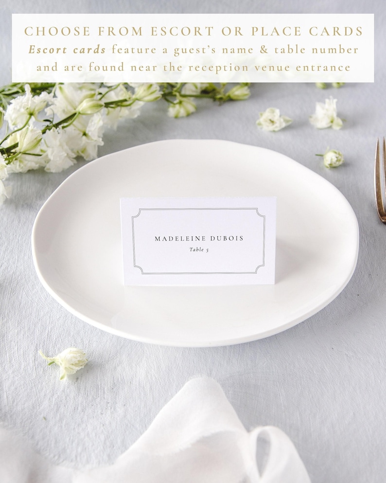 Classic Wedding Place Cards, Traditional Wedding Escort Cards, Wedding ...