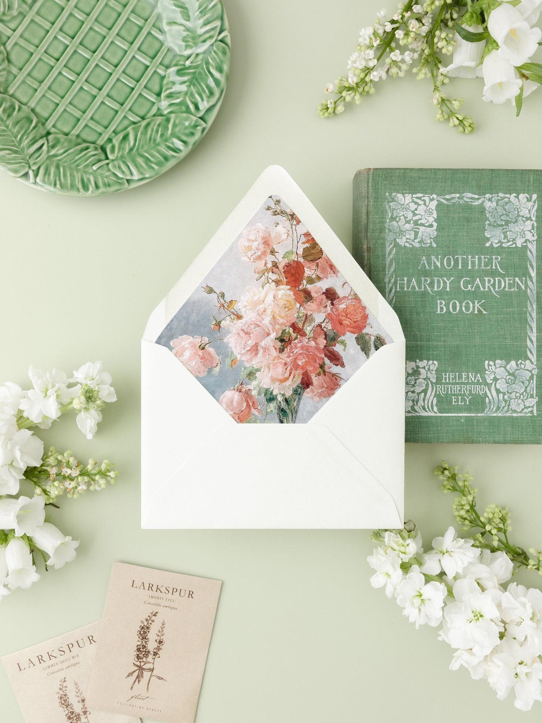 Floral Lined Envelopes for Wedding, Fine Art Wedding Invitation ...