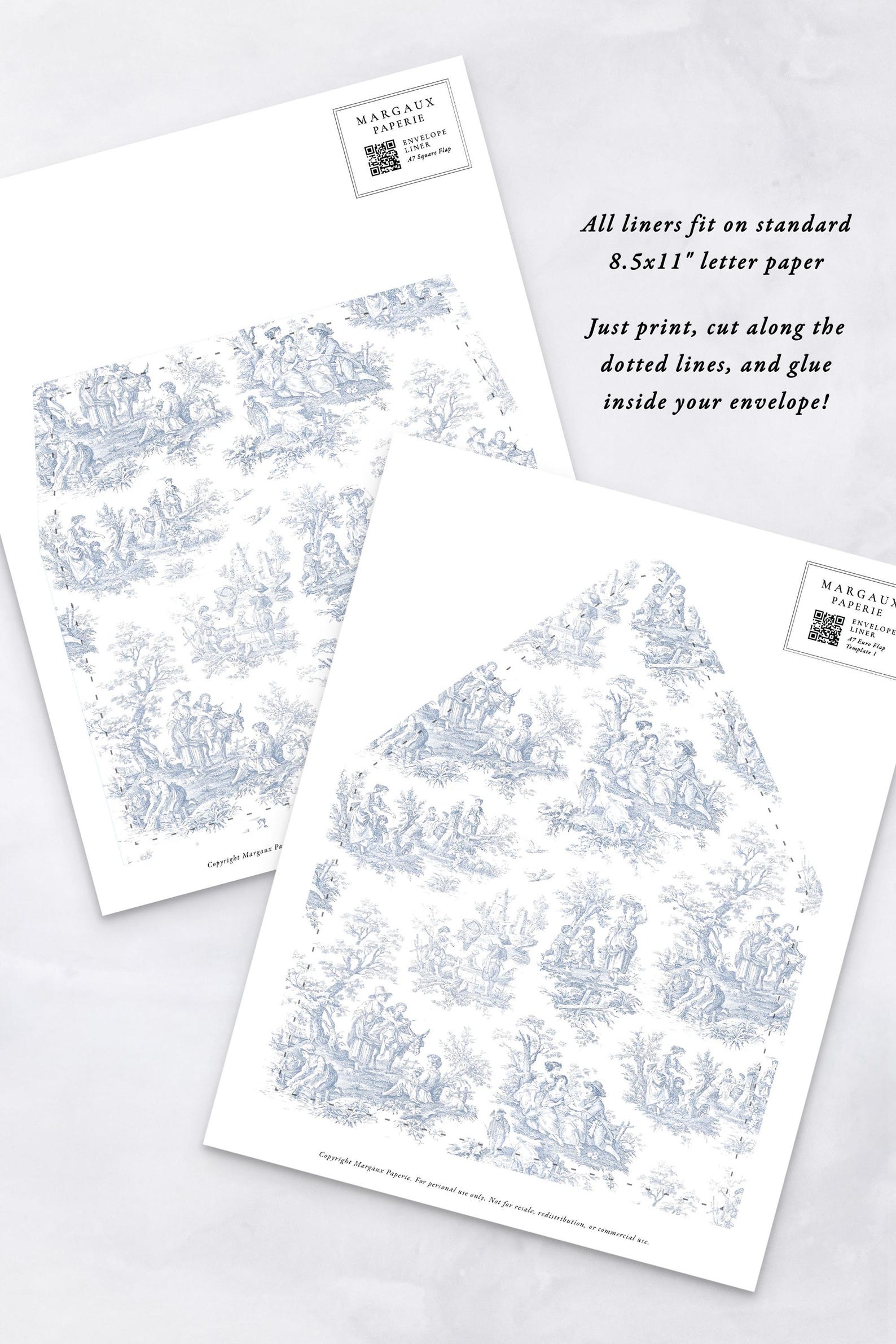 Blue Toile Envelope Liner Template Digital Download, Printable Envelope ...