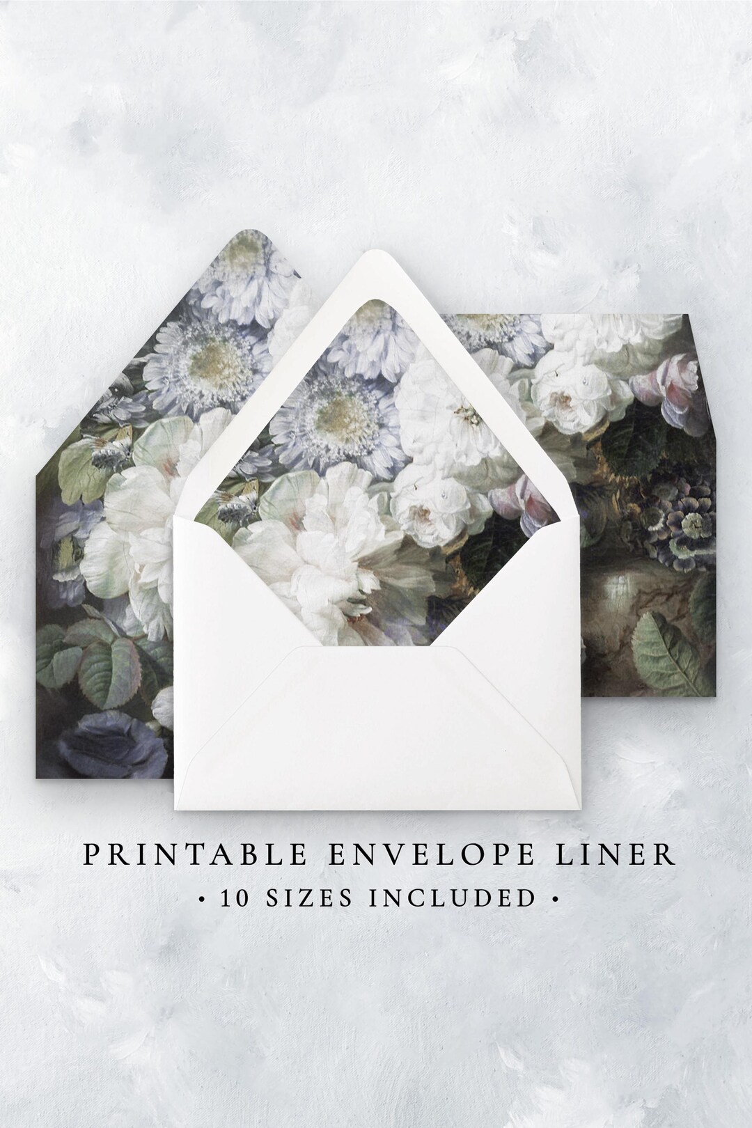Printable Envelope Liners, Dark Floral Wedding Template Instant ...