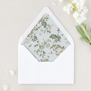 Blue Floral Lined Envelopes for Wedding Invitations, White Rose ...