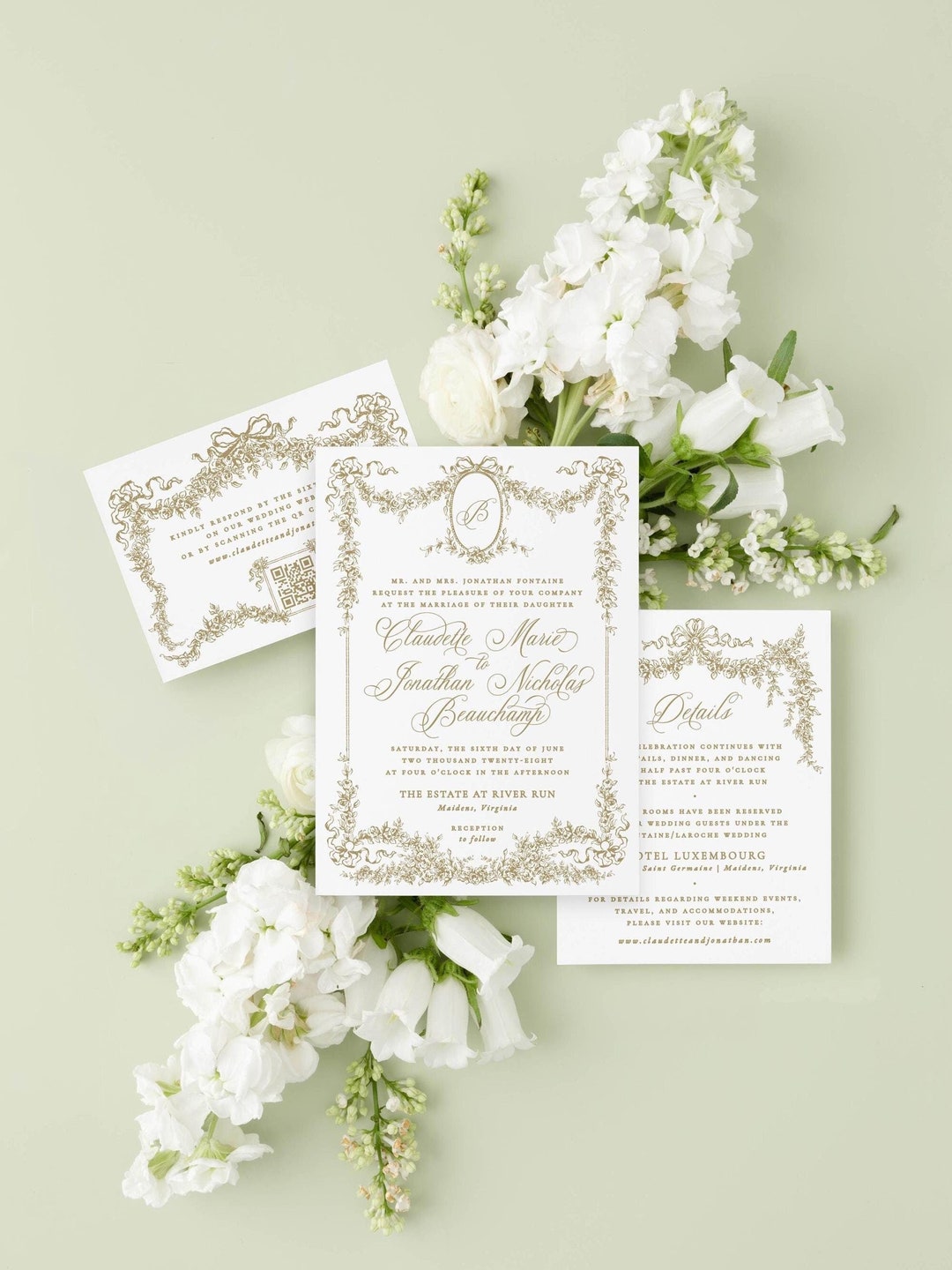 Gold Floral Frame Wedding Invitation Template, Rococo Wedding Template ...