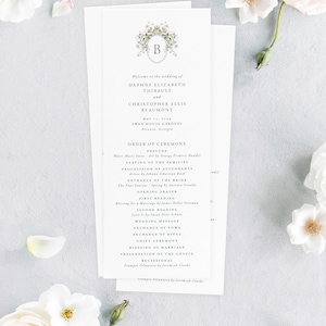 Printed Wedding Program With Monogram, Modern Wedding Programs Printable, Elegant Wedding ...