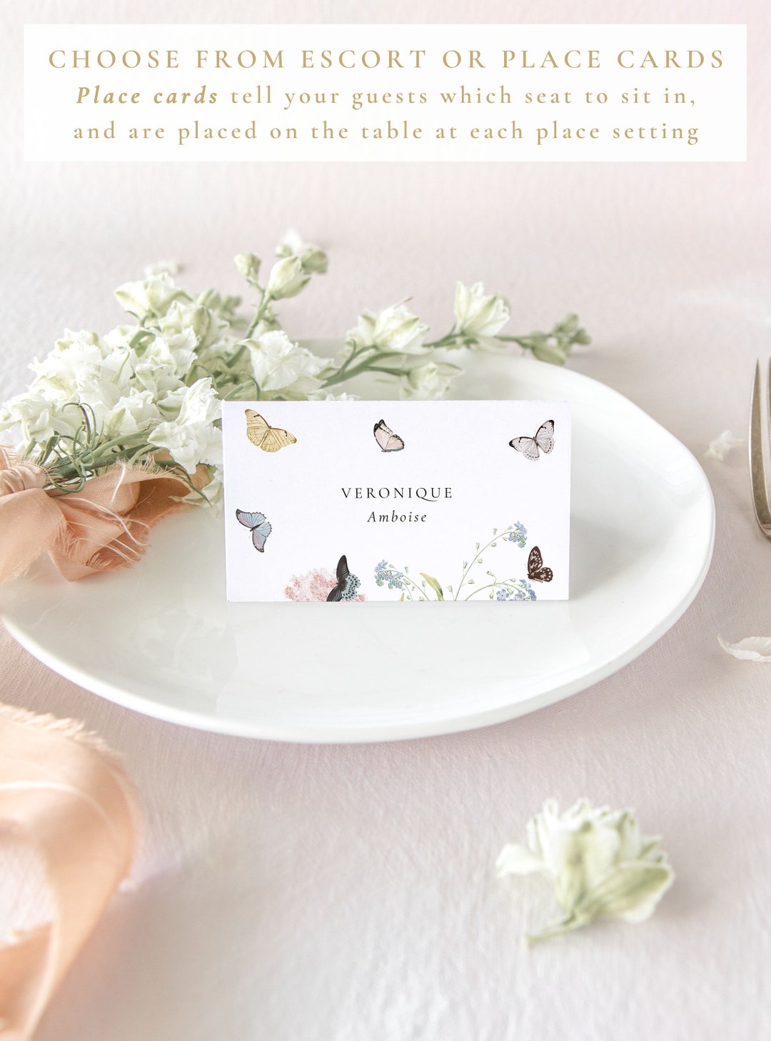 VICTORIA Butterfly Place Card, Modern Wedding Escort Cards, Printed ...