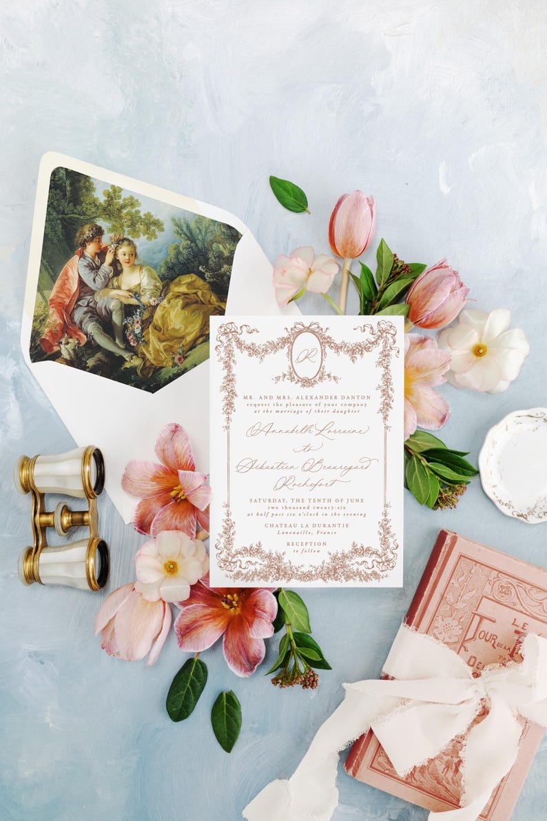 Floral Frame Wedding Invitation English Regency, Elegant Wedding ...