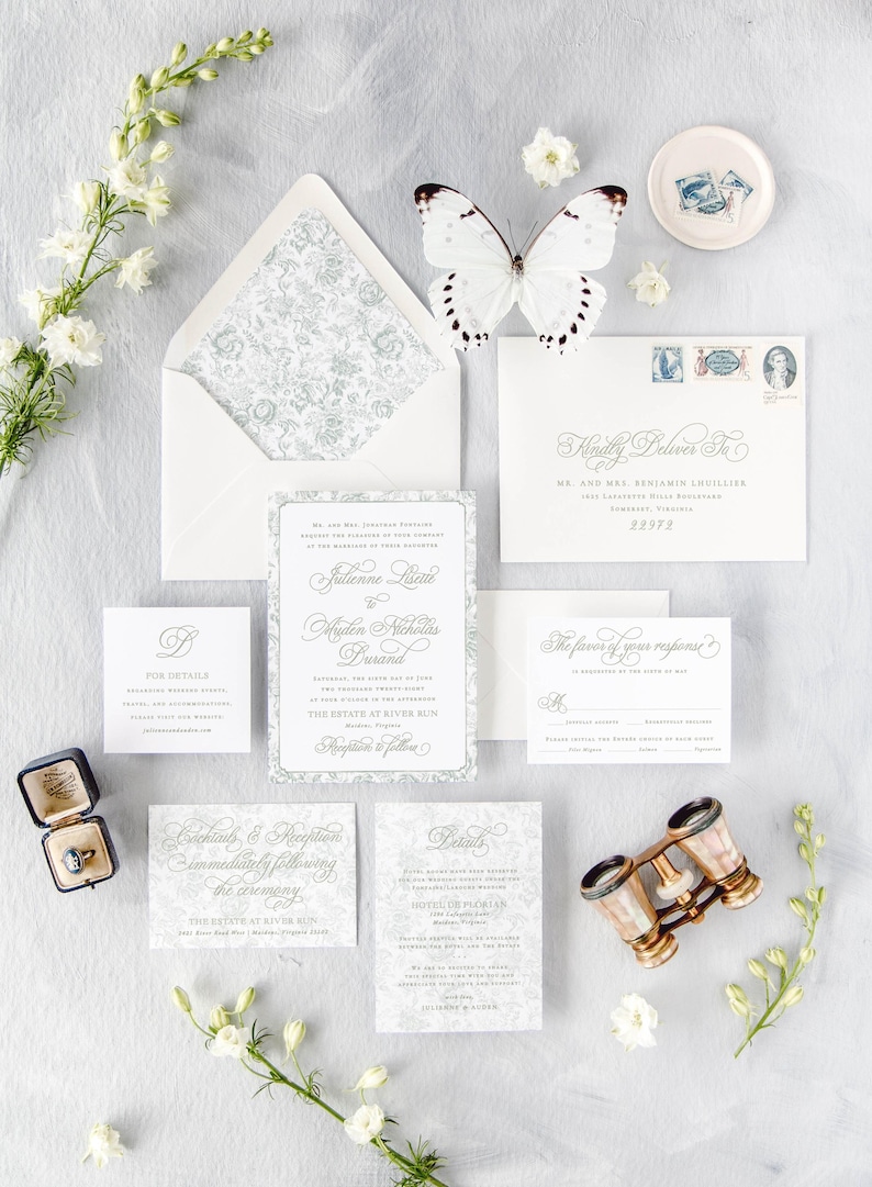 Sage Green Floral Wedding Invitation, Traditional Wedding Invitations ...