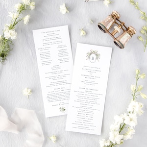 Printed Wedding Program With Monogram, Modern Wedding Programs Printable, Elegant Wedding ...