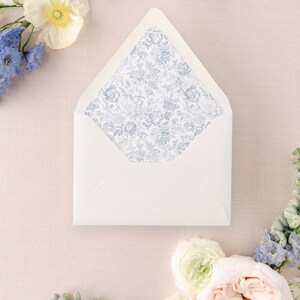 Blue Floral Wedding Invitation Envelopes, Grandmillenial Rose Lined ...