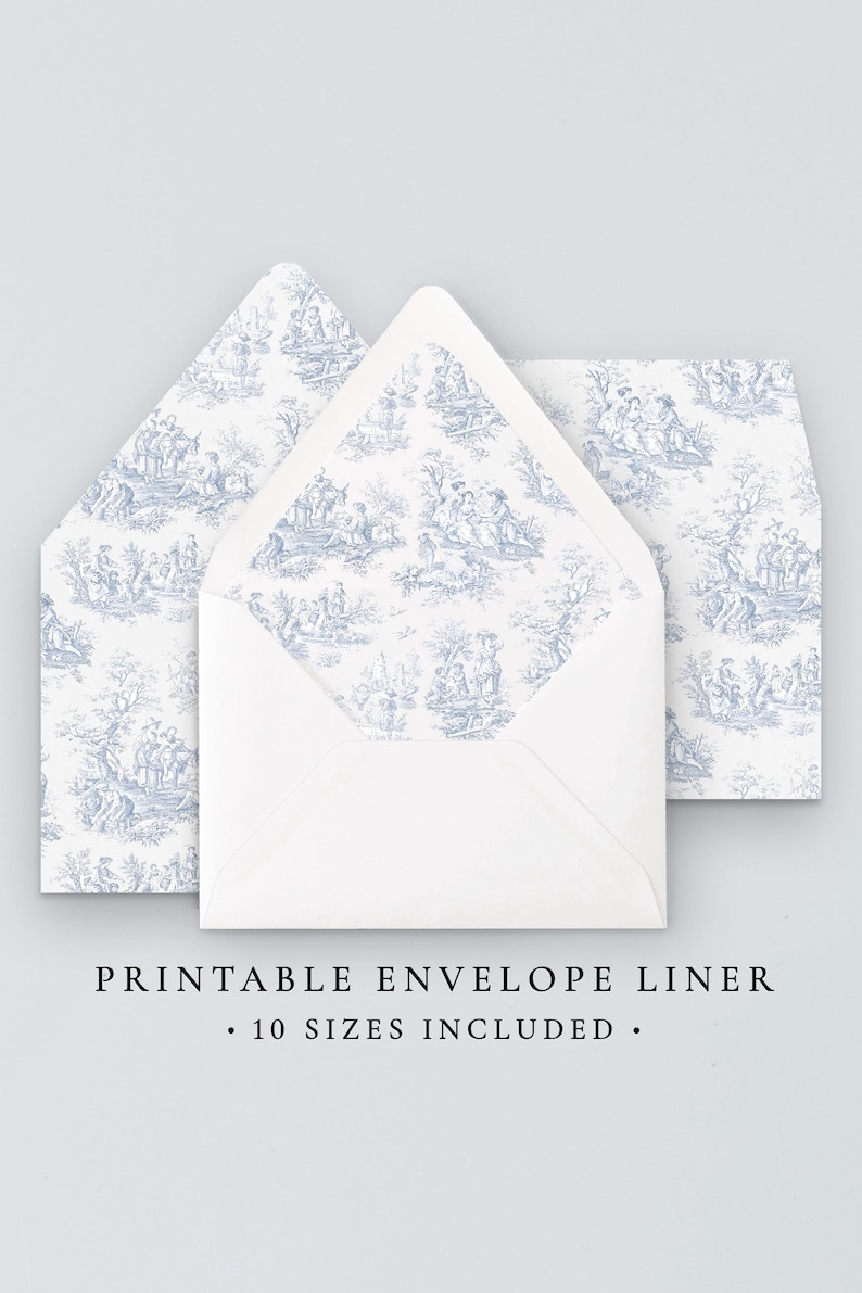 Blue Toile Envelope Liner Template Digital Download, Printable Envelope ...