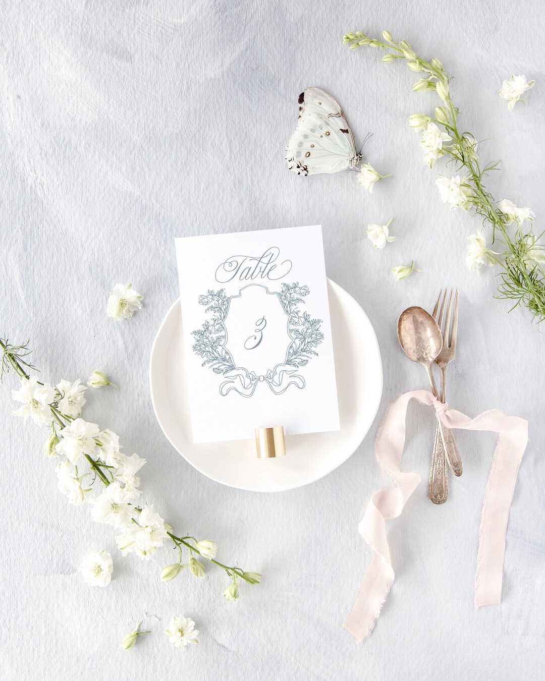 Dusty Blue Wedding Table Numbers, Formal Table Number With Crest ...