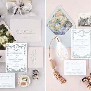 ANNABELLE English Regency Floral Frame Wedding Invitation, Elegant ...