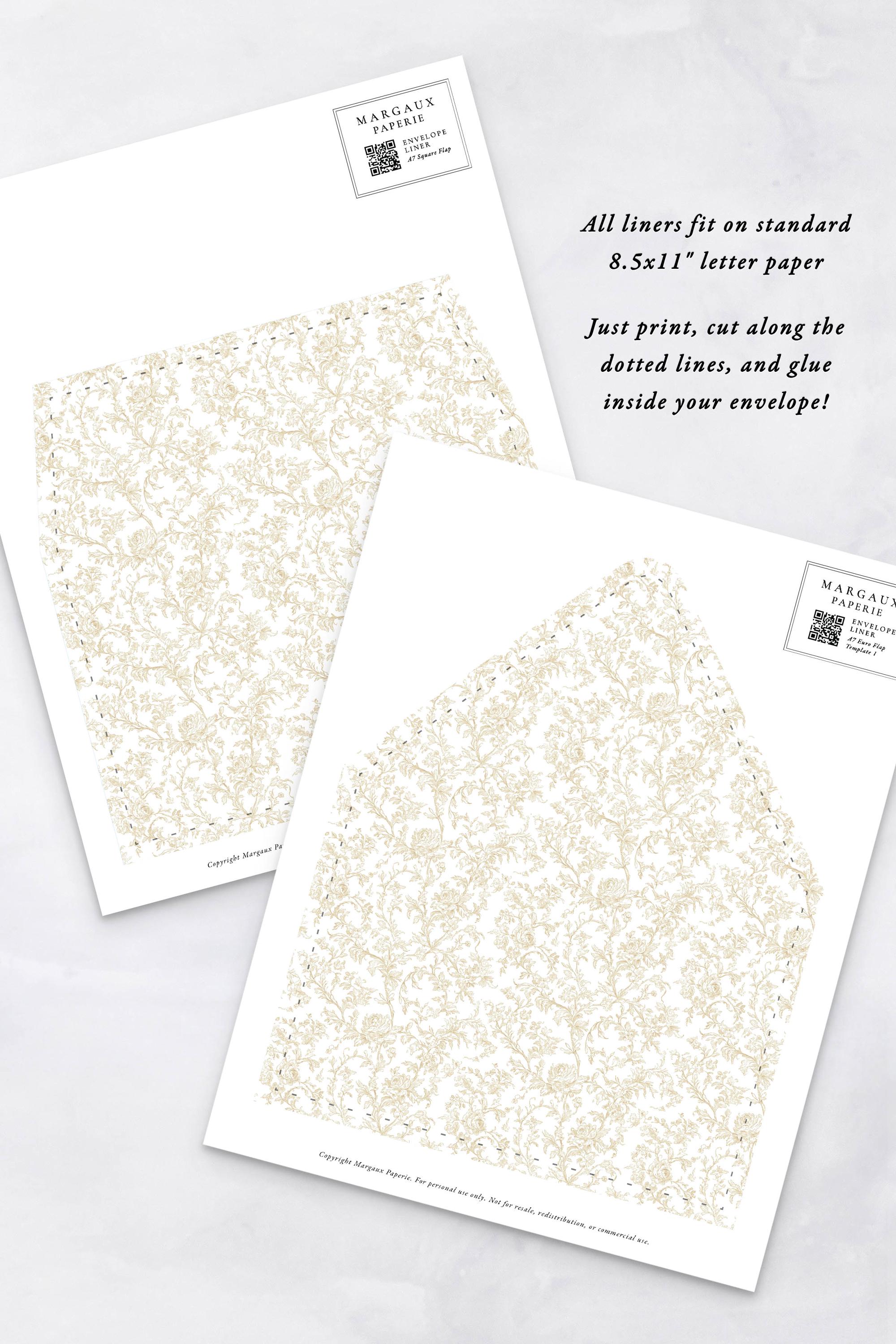 Golden Floral Envelope Liner Template Instant Download, Printable ...