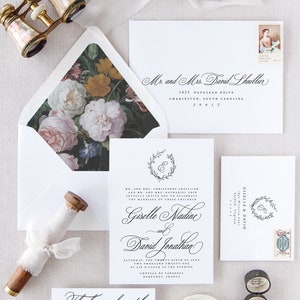 Dark Floral Wedding Invitation Envelopes, Modern Envelope Liners, Lined ...