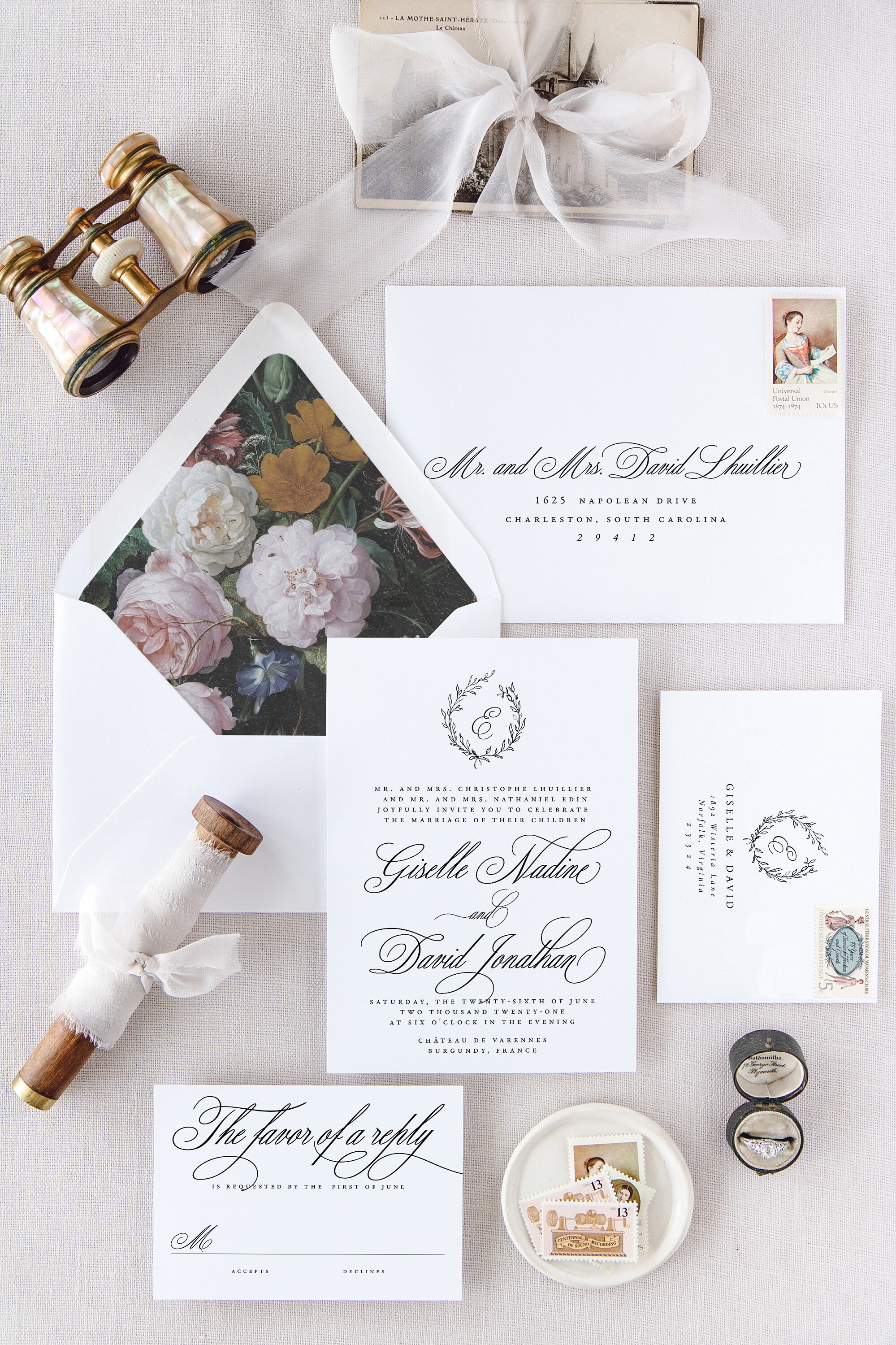 Dark Floral Wedding Invitation Envelopes Modern Envelope | Etsy