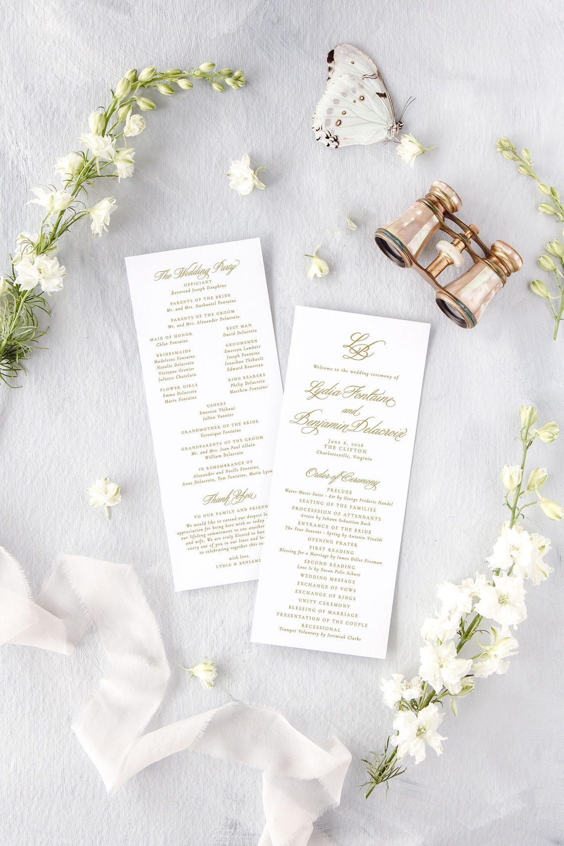 Classic Wedding Programs, Gold Wedding Program, Printed Wedding Order ...
