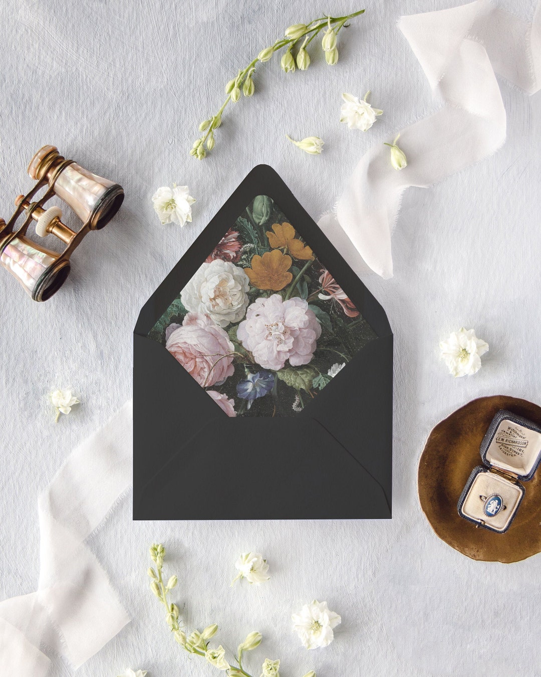 Dark Floral Wedding Invitation Envelopes, Modern Envelope Liners, Lined ...