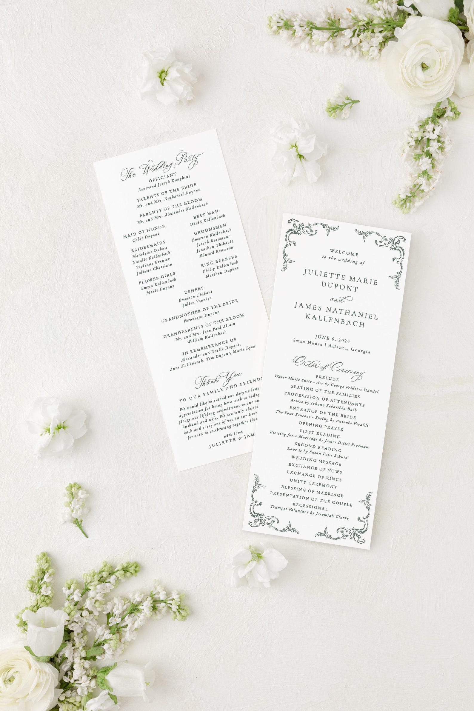 English Regency Wedding Programs, Elegant Wedding Program Order of ...