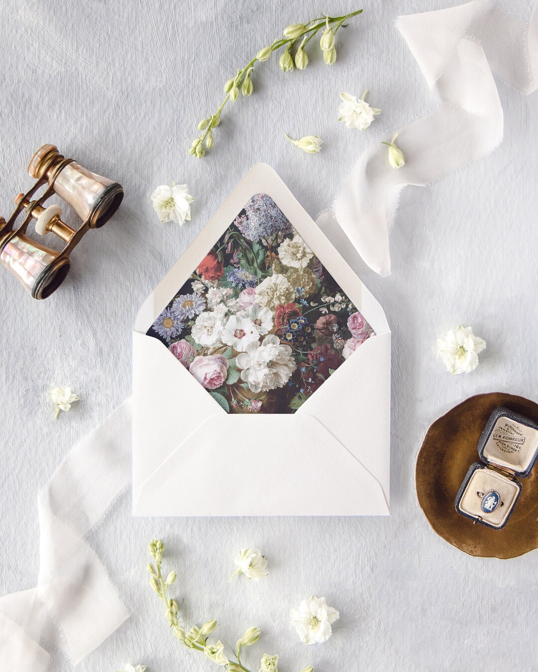 Vintage Floral Lined Envelopes for Wedding Invitations, Dutch Masters ...