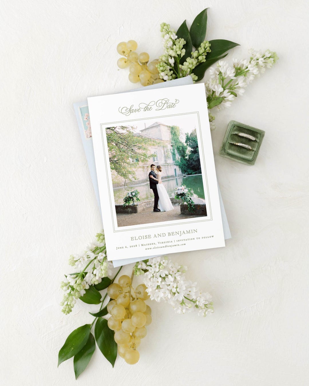 Sage Green Wedding Save the Date Cards, Classic Calligraphy Save the ...