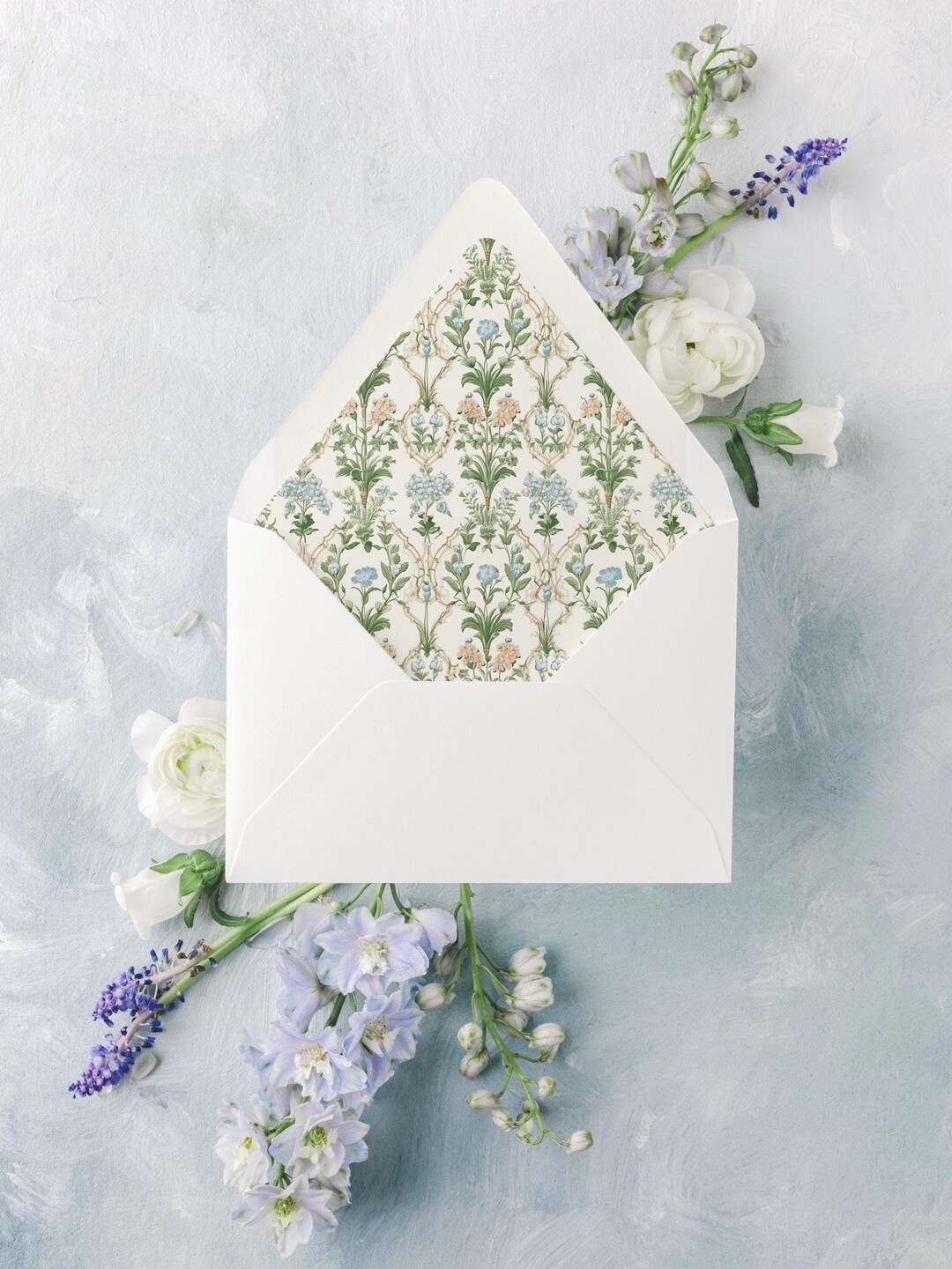English Regency Wedding Invitation Envelopes, Pink and Blue Floral ...