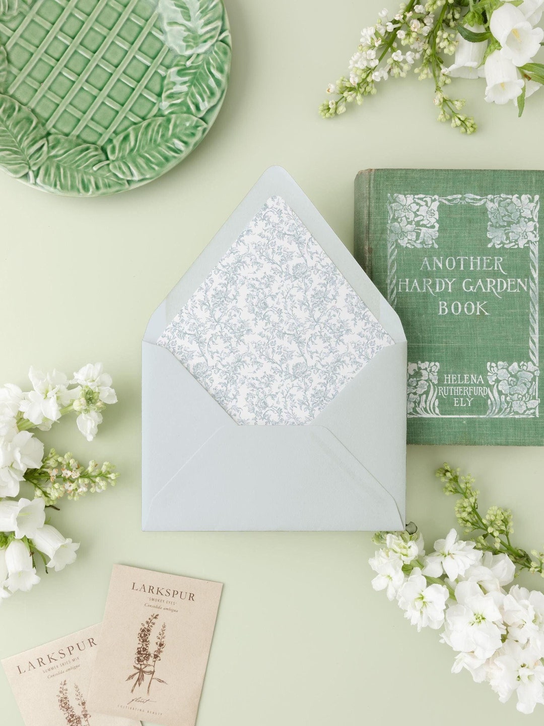 Light Blue Floral Lined Envelopes for Wedding Invitation, Classic Toile ...