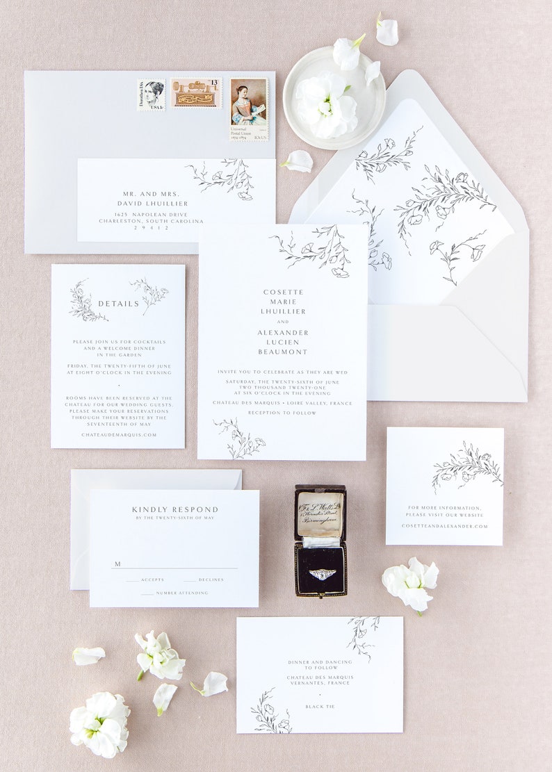 Elegant Wedding Invitations Romantic Wedding Invitation | Etsy