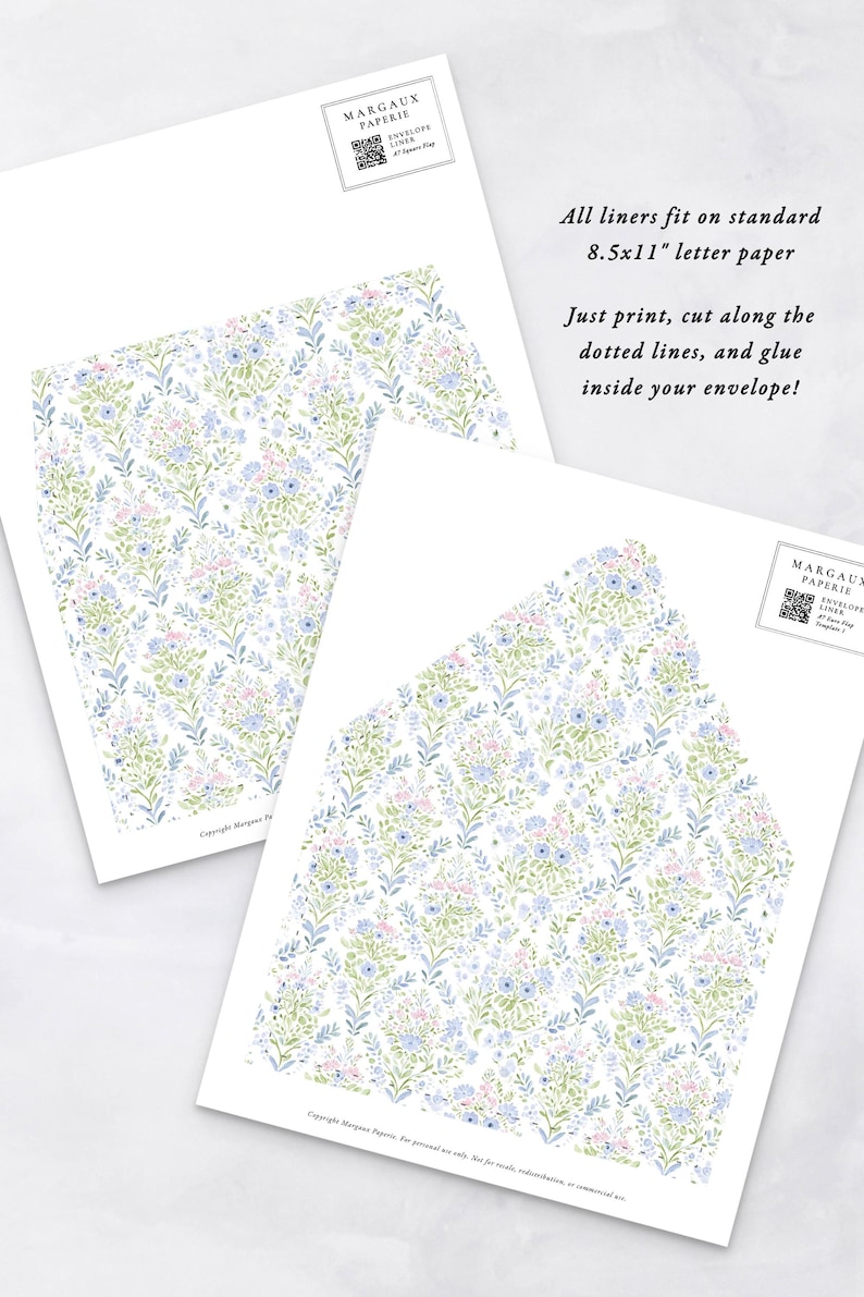Blue Floral Envelope Liner Template, Printable Envelope Liners for ...