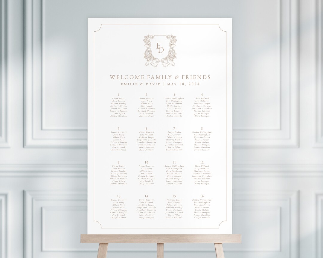 Dusty Pink Wedding Seating Chart, Classic Wedding Sign, Wedding Table ...