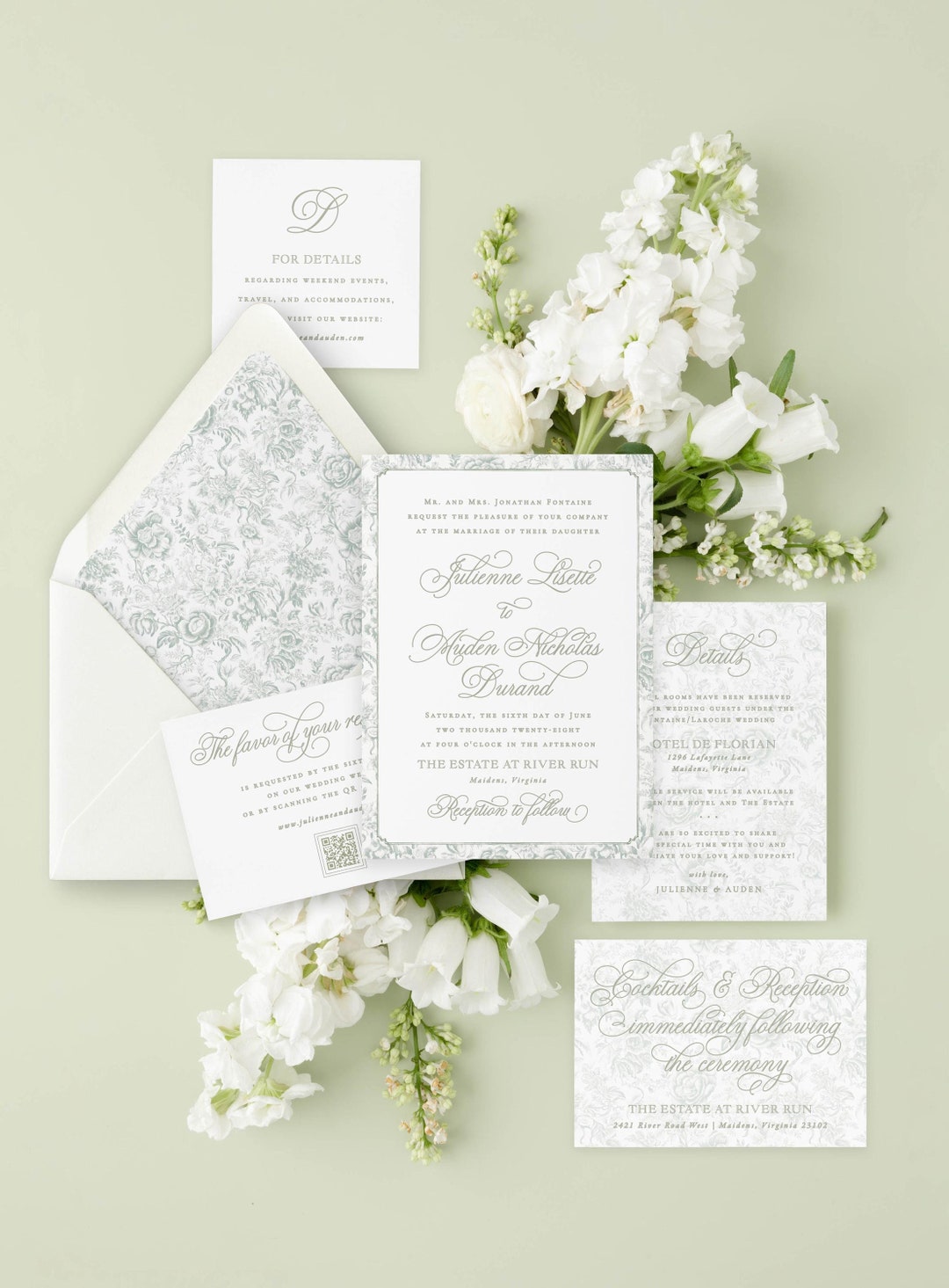Sage Green Floral Wedding Invitation, Traditional Wedding Invitations ...