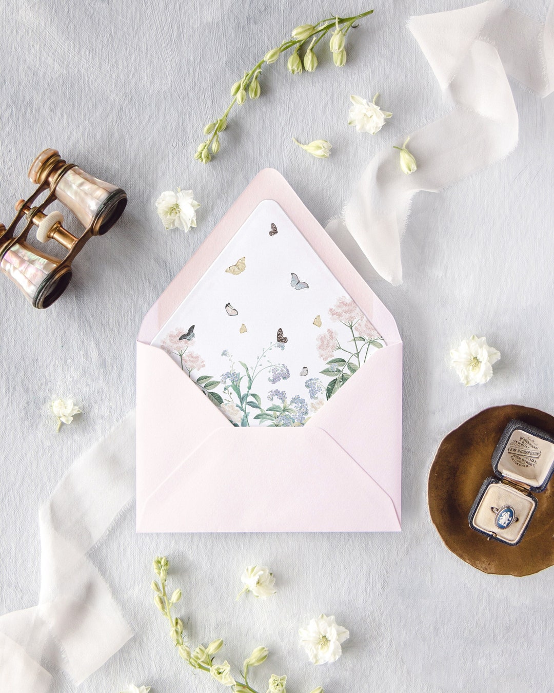 Butterfly Lined Envelopes for Wedding, Floral Envelope Liner, Wedding ...