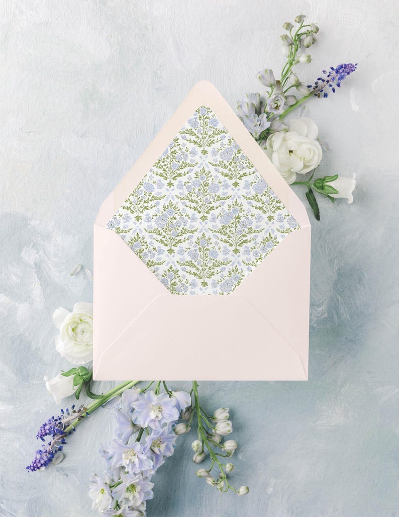 Blue Floral Wedding Envelopes, Grandmillennial Envelope Liner for ...
