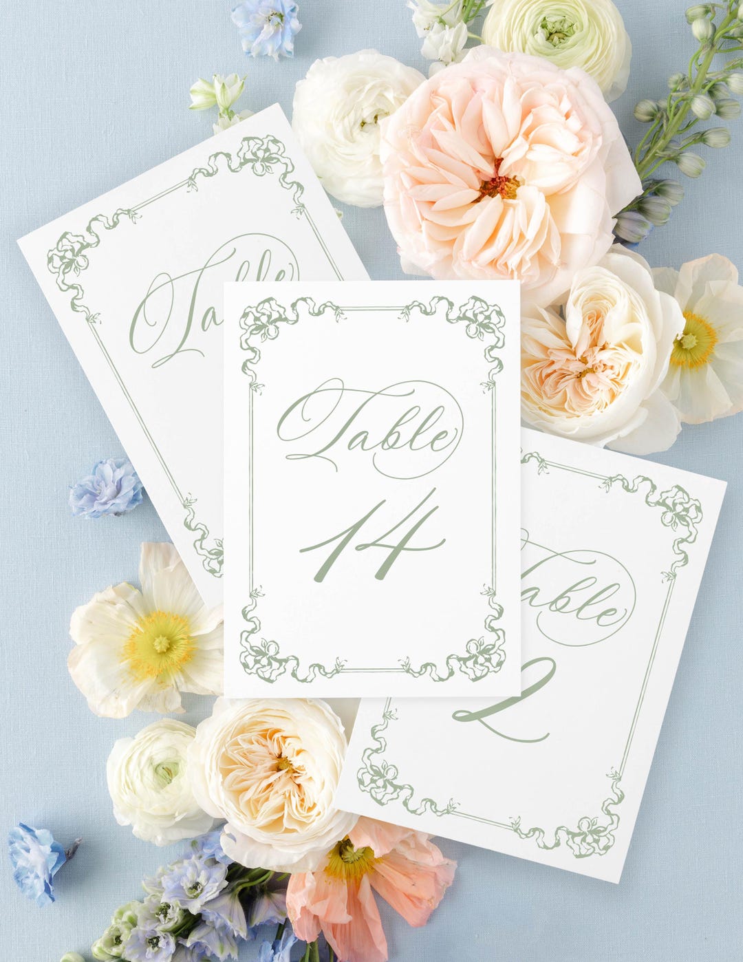 Sage Green Bow Table Numbers Digital Download, Elegant Wedding Template ...