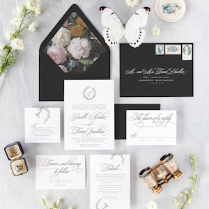 Dark Floral Wedding Invitation Envelopes, Modern Envelope Liners, Lined ...